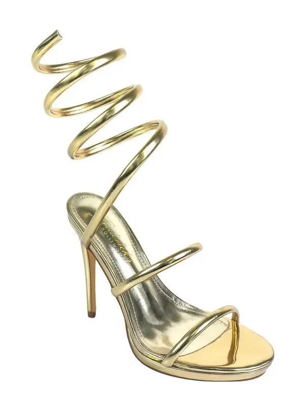 Frederick's Of Hollywood Sabine Round Toe High Heel Sandals - Gold