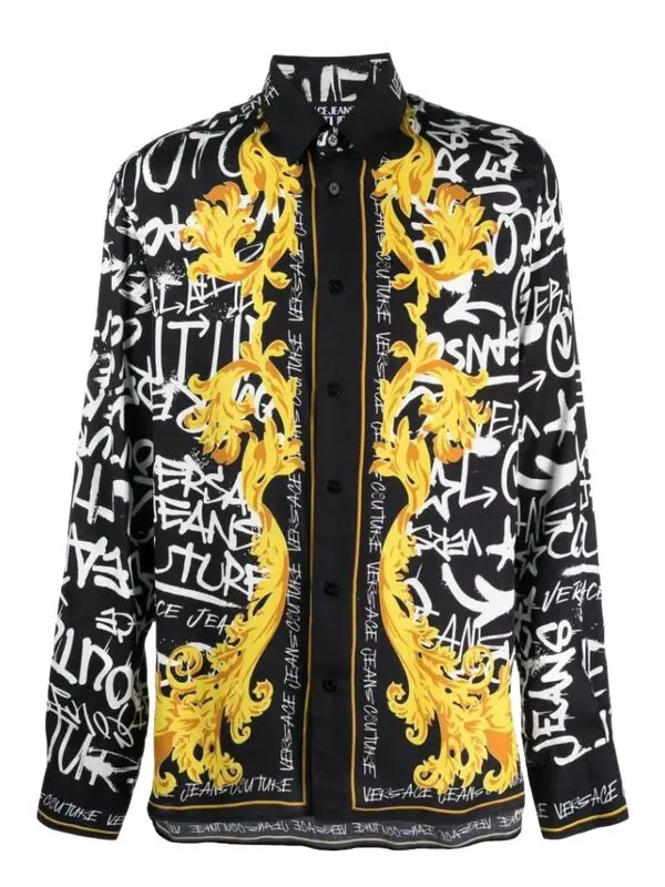 Versace All-over Printed Straight Hem Shirt - Black