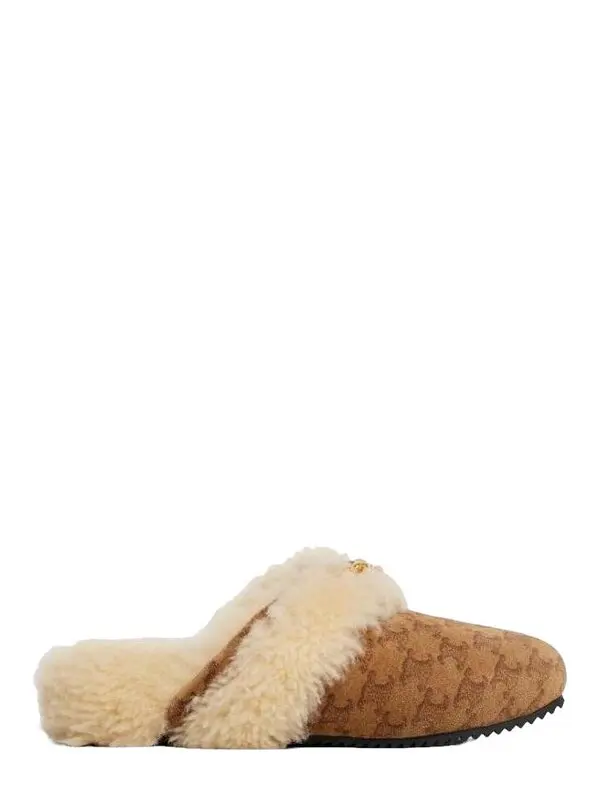 Celine Suede Calfskin And Shearling Triomphe Closed Slipper - Brown