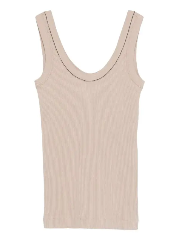 Brunello Cucinelli Embellished Ribbed Tank Top - Nude