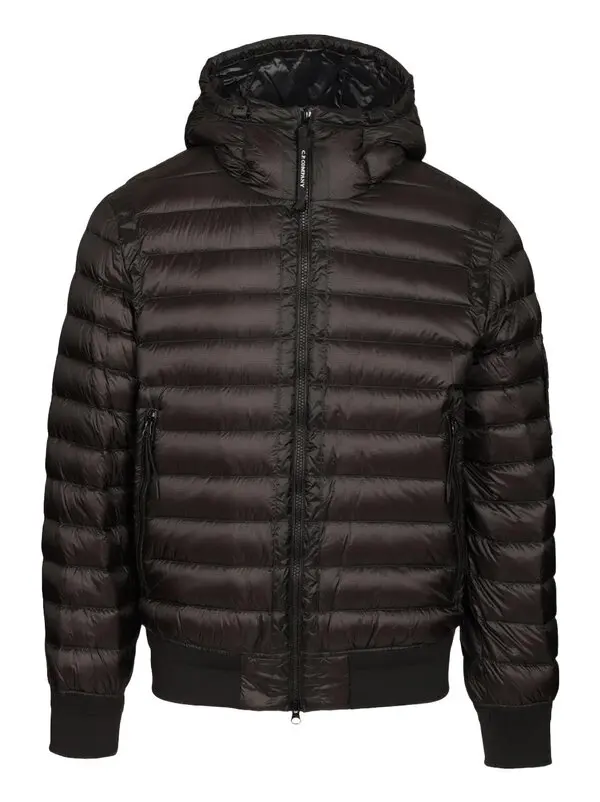 C.P. COMPANY Quilted Zip-up Hooded Jacket - Black