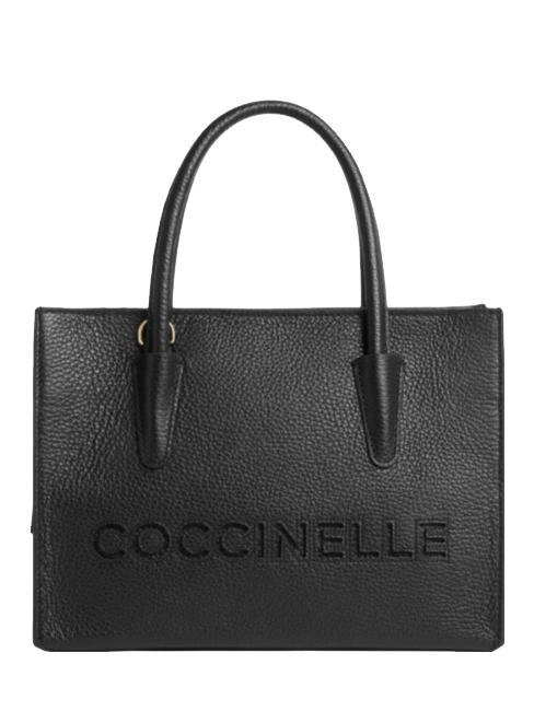 COCCINELLE Grained Leather Tote Bag With Embossed Logo - Black