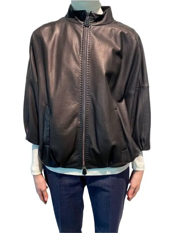 Max Mara Long Sleeve Leather Jacket - Black