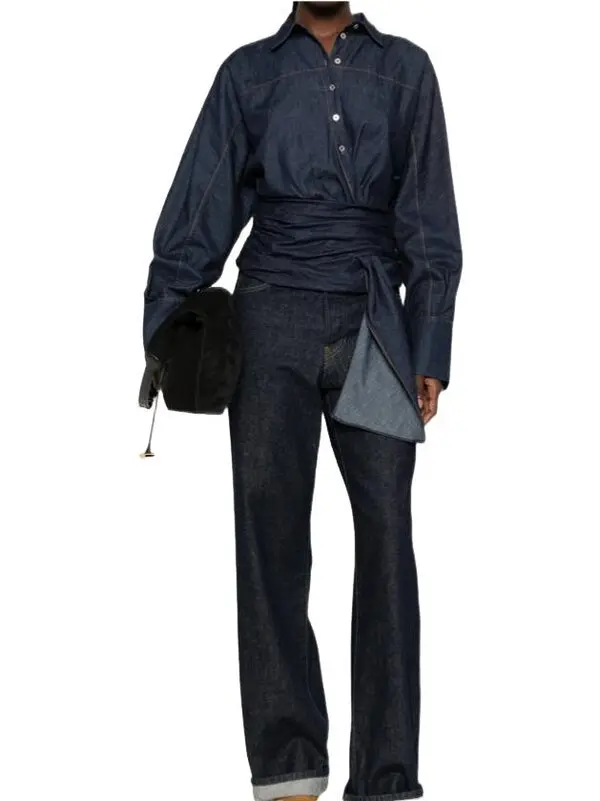 7 For All Mankind Tie-waist Long-sleeve Shirt - Black