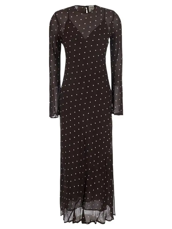 SEMICOUTURE Long Sleeve Polka Dot Maxi Dress - Black