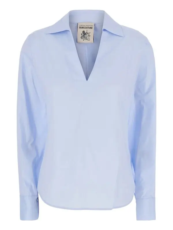 SEMICOUTURE V-neck Long-sleeve Top - Light Blue