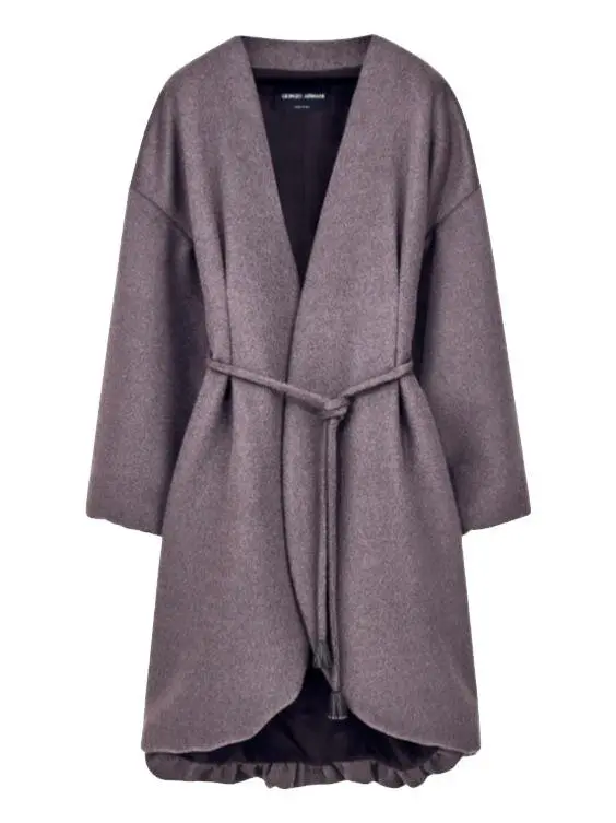 Giorgio Armani Llama Wool Caban Coat With Deep V-neckline - Grey