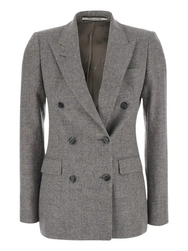 Tagliatore Double-breasted Wool Blazer With Peak Lapels - Grey