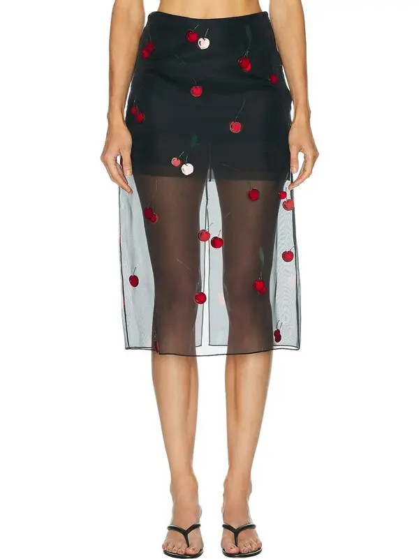 Monse Cherry Embroidery Sheer Skirt - Black