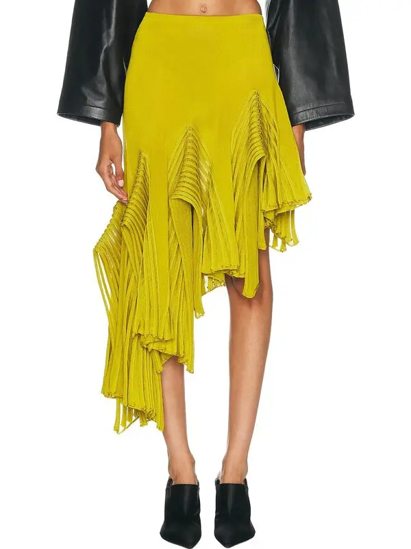 Alaïa Asymmetrical Pleated Skirt - Lime