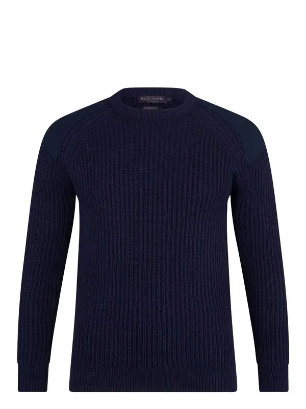 PAUL JAMES KNITWEAR 100% British Wool Ribbed Shooting Jumper - Blue