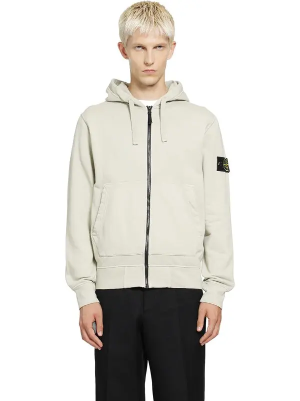 Stone Island Organic Cotton Fleece Zip-up Hoodie - Beige