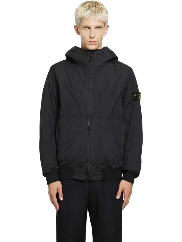 Stone Island Crinkle Reps Ny Zip-up Hooded Jacket - Black