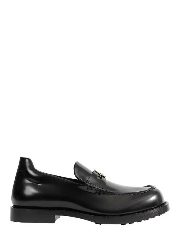 Balenciaga Shiny Calfskin Loafers With Aged-gold B Logo - Black