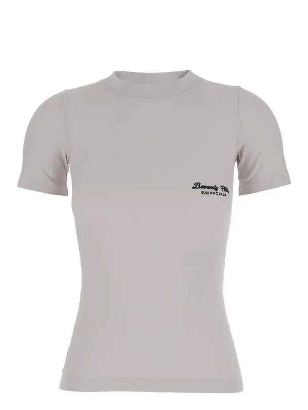 Balenciaga Off-white Beverly Hills Embroidered Stretch Jersey T-shirt - Multicolor