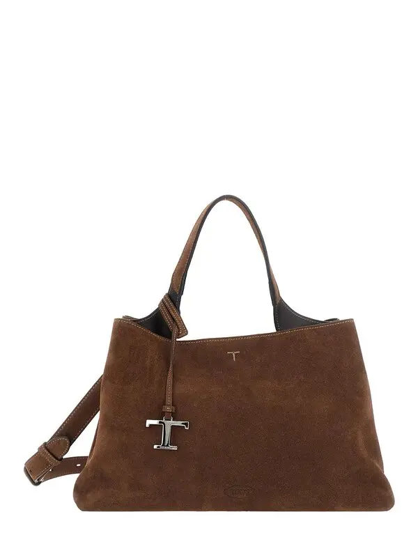 TOD'S Suede Handbag With T Plaque Detail - Multicolor