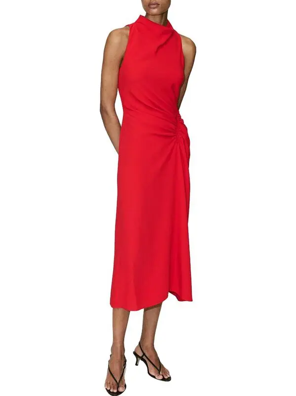 Mango Sleeveless Draped Neck Midi Dress - Red