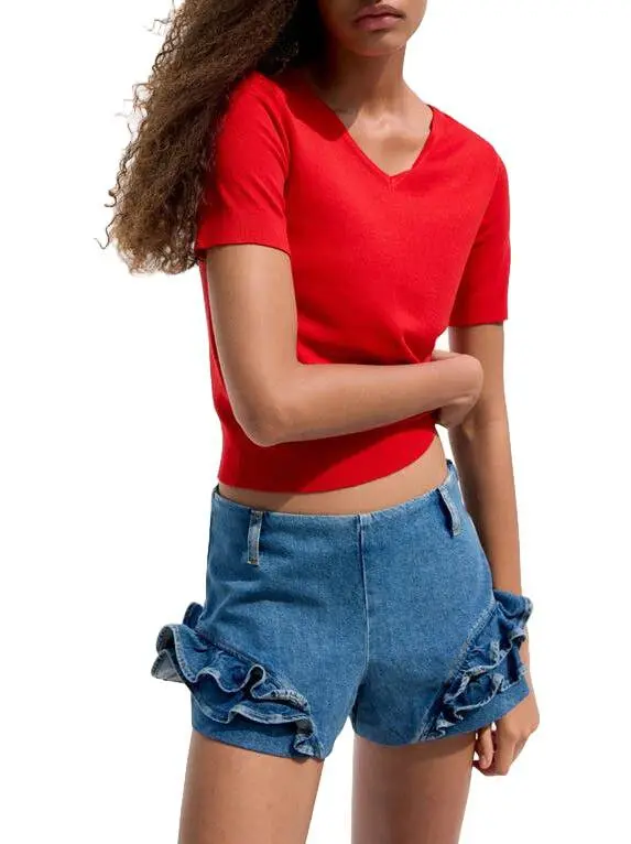 Mango V-neck Fine Knit Sweater - Red