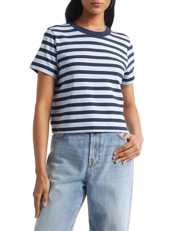 FRAME Boxy Striped Cotton T-shirt - Chambray Stripe