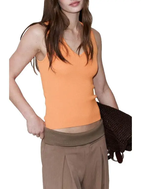 Mango Sleeveless V-neck Fine Knit Top - Orange