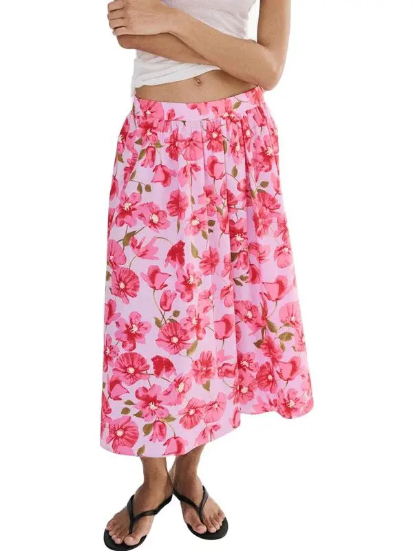 Mango Floral Cotton Midi Skirt - Pink