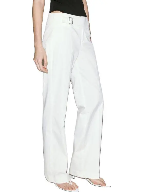 Mango Belted Straight Leg Pants - White