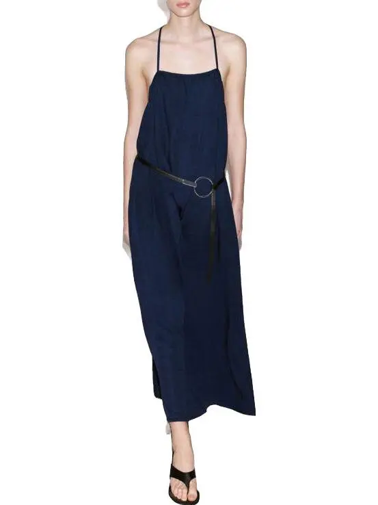 Mango A-line Lyocell Dress With Gathered Neckline - Dark Blue