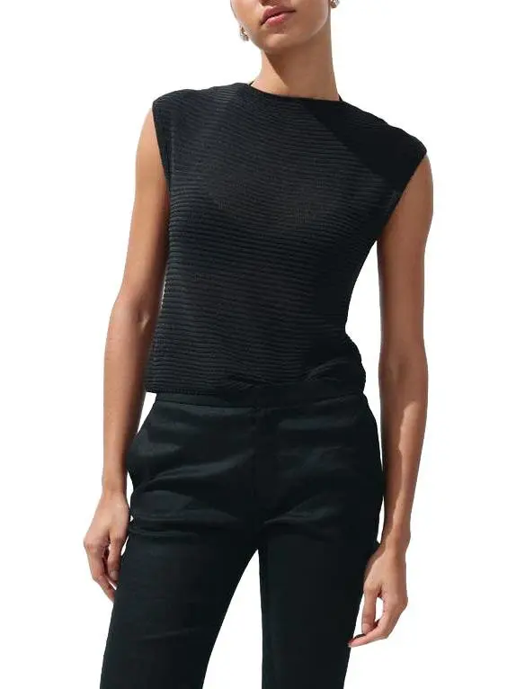 Mango Short-sleeved Crewneck Fine Knit Sweater - Black