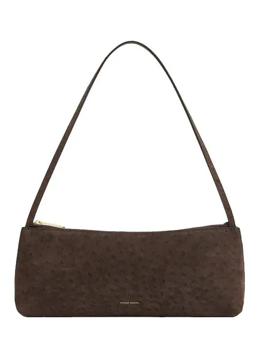 MANSUR GAVRIEL Gaia Ostrich Embossed Suede Baguette Bag - Ebony