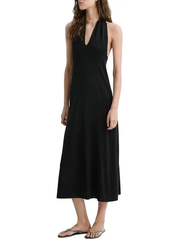 Mango Halter Neck Jersey Dress With Open Back Detail - Black