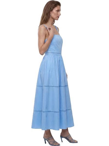 KOTON Square Neck Strappy Tiered Cotton Dress - Blue
