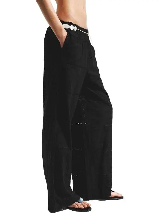 Mango Eyelet Embroidered Cotton Trousers - Black