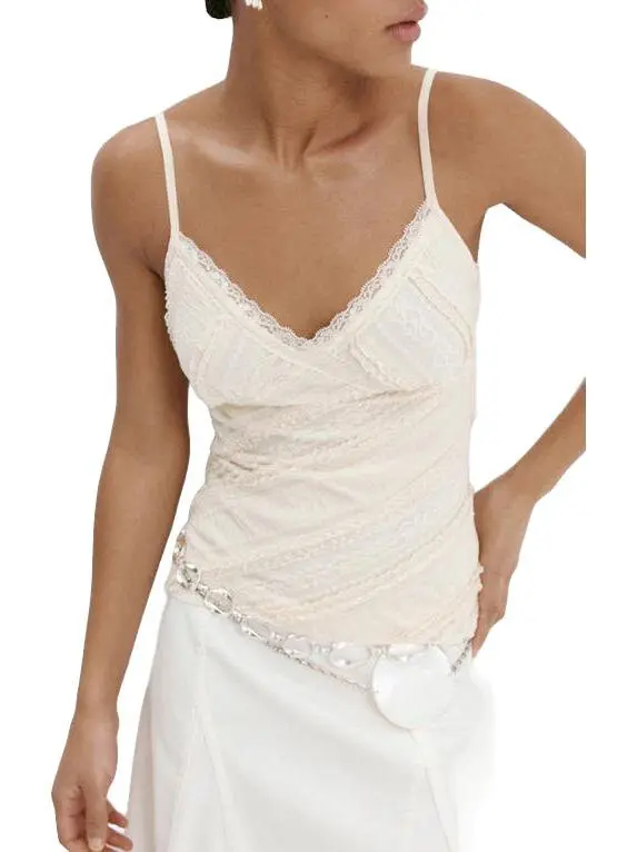 Mango V-neck Lace Camisole With Tiered Ruffles - Vanilla