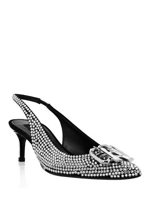 Philipp Plein Embellished Slingback Heels - Silver
