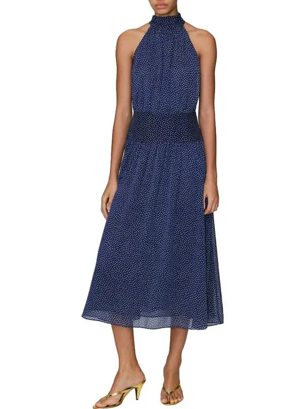 Mango Polka Dot Halterneck Midi Dress - Blue