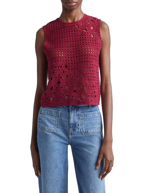 FRAME Cotton Crocheted Floral Tank - Garnet