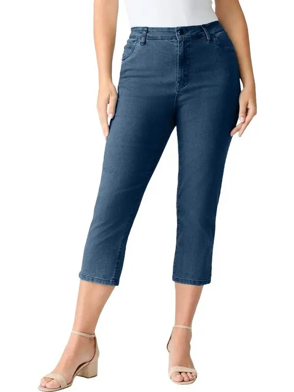 Roaman's 7 Capri Jean With Button Fly - Medium Stonewash