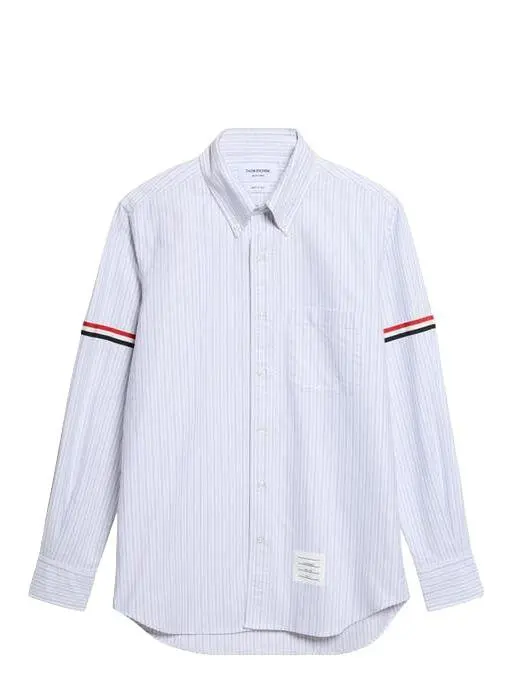 Thom Browne Straight Fit Armband Stripe Cotton Button-down Shirt - Medium Grey