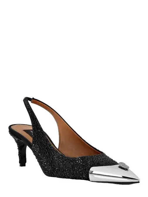Philipp Plein Satin Slingback Pumps With Jewel Skull Detail - Black