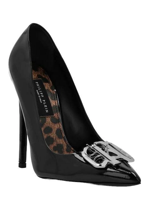 Philipp Plein Patent Leather High Heel Pumps With Monogram Detail - Black