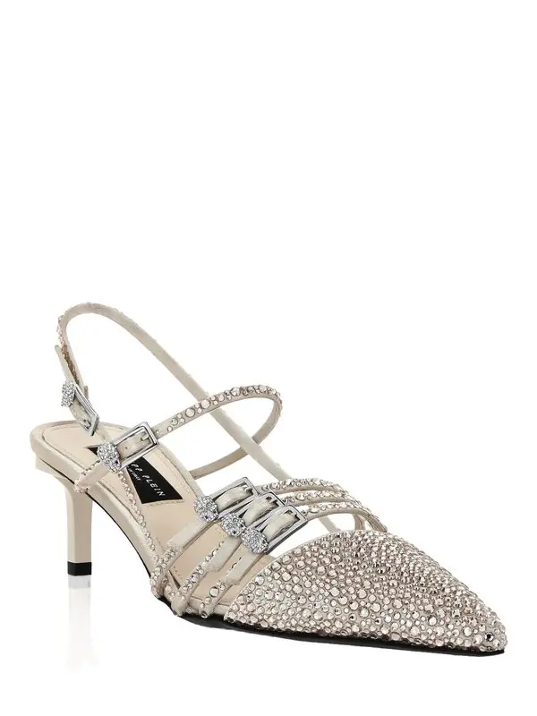 Philipp Plein Embellished Mid-heel Slingbacks - Beige