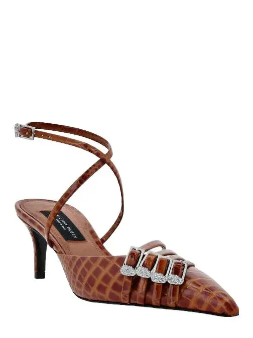 Philipp Plein Multi-strap Croc Effect Slingback Pumps - Brown