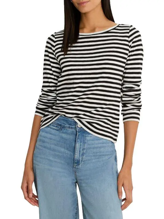 NIC+ZOE Striped Boat Neck Cotton Blend T-shirt - Black Multi