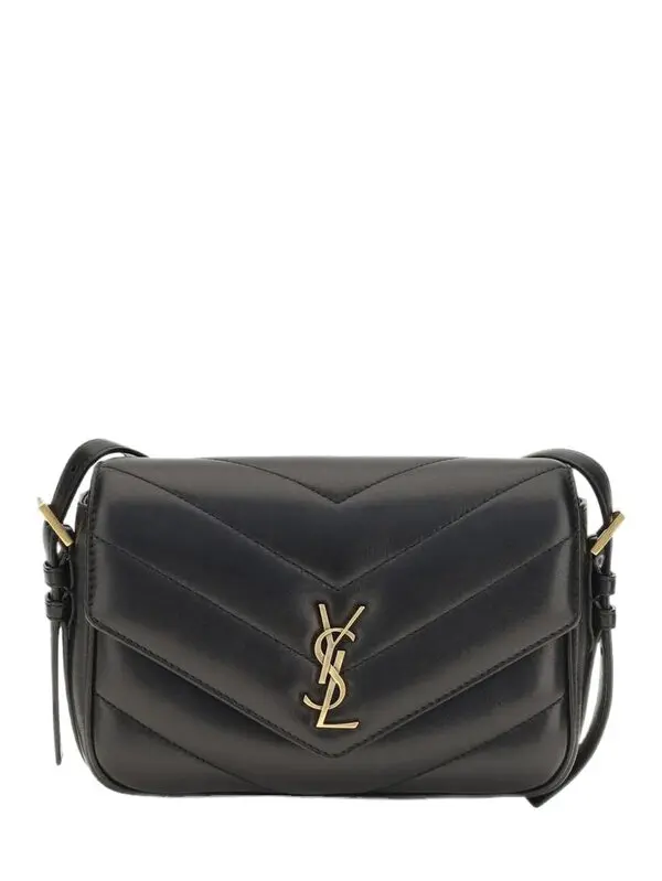 Saint Laurent Leather Chevron Quilted Shoulder Bag - Black