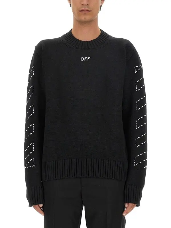 Off-White Jersey With Logo And Stitched Detailing - Black