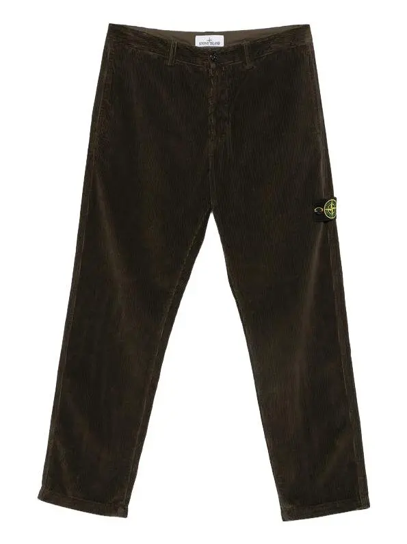 Stone Island Dark Corduroy Straight Leg Trousers - Brown