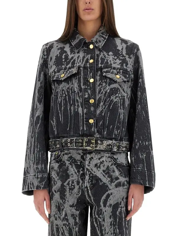 GANNI Heavy Denim Jacket With Belt - Black