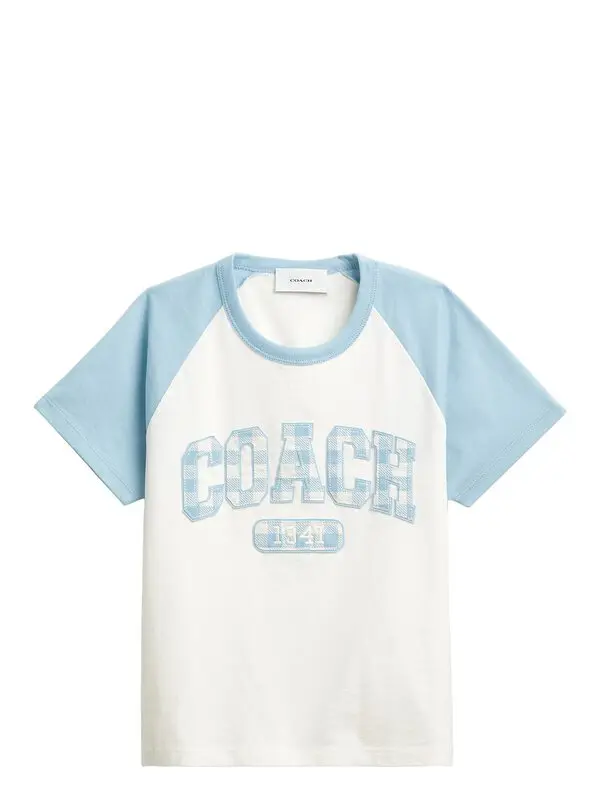 COACH OUTLET Coach Organic Cotton Gingham Raglan T-shirt - Blue/white