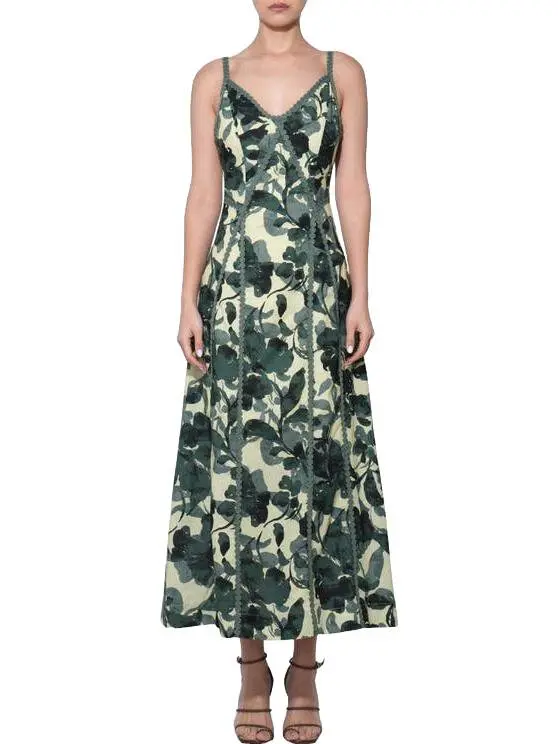 Adelyn Rae Madison Floral Print Cotton & Linen Maxi Slipdress - Olive Multi
