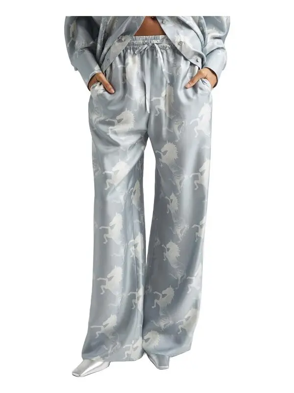 Stella McCartney Printed Silk Drawstring Wide-leg Pants - Blue/cream